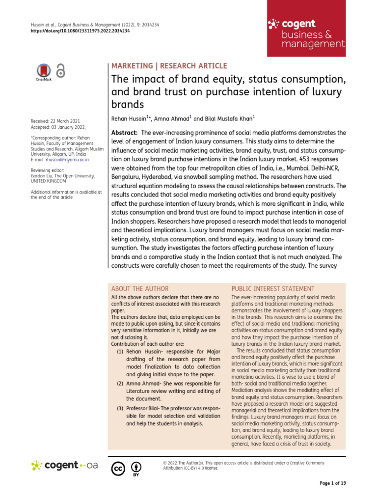 The Impact of Brand Equity Status Consumption and | PDF | Brand ...