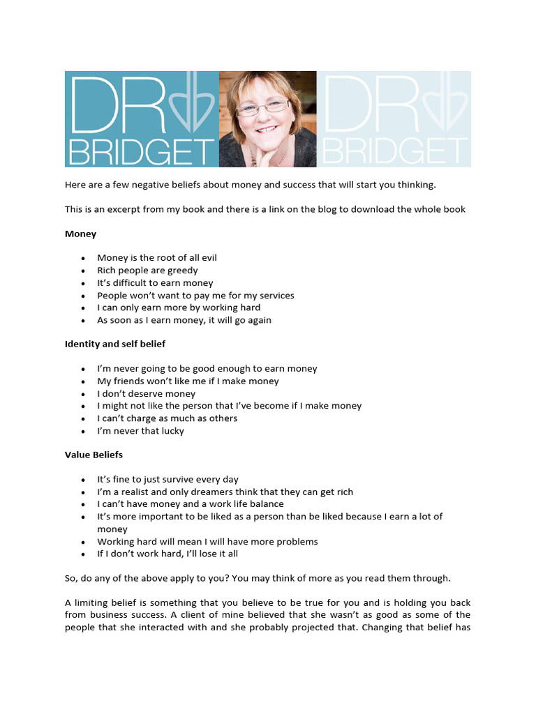 Changing Your Limiting Money Beliefs | PDF | Psychology | Behavioural ...