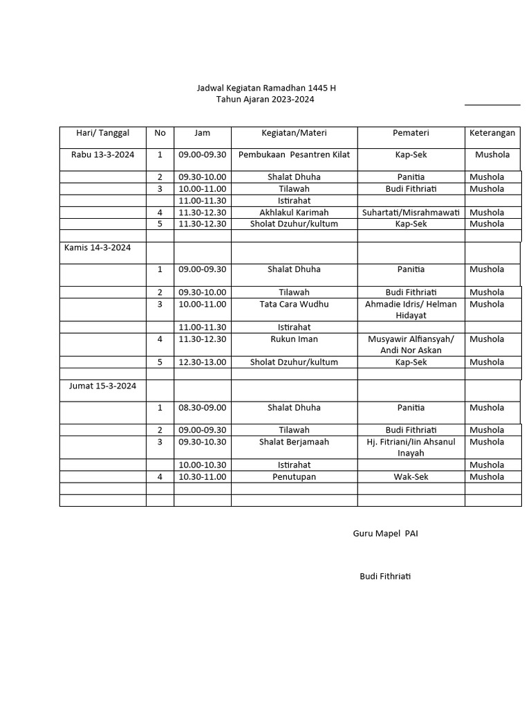 Jadwal Kegiatan Ramadhan 1445 H BF | PDF