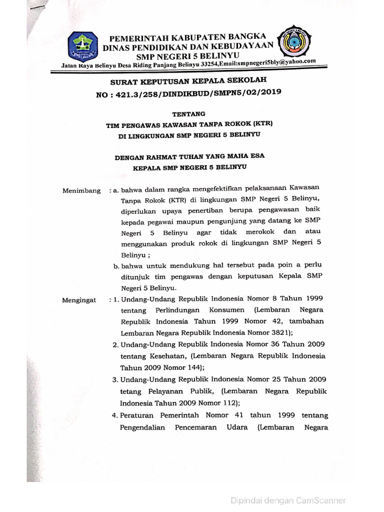 Contoh SK Tim Pengawas KTR Sekolah | PDF