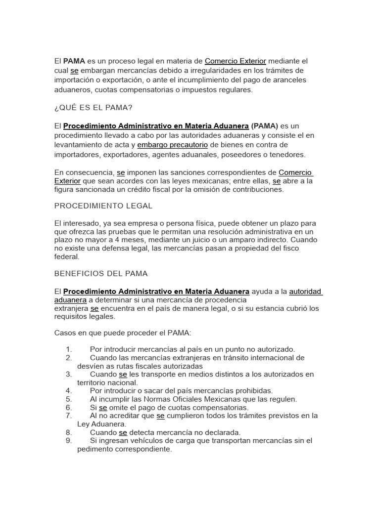 Qué es el PAMA en Comercio Exterior | PDF | aduana | Gobierno