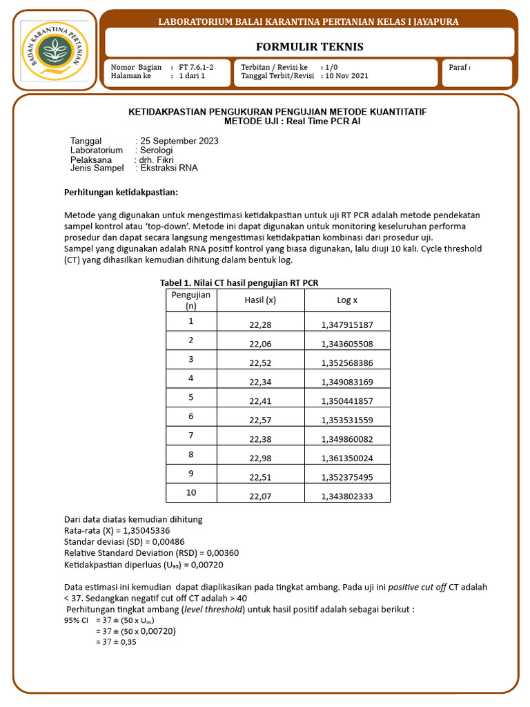 Ketidakpastian Pengujian RT PCR AI | PDF | Teknologi & Rekayasa