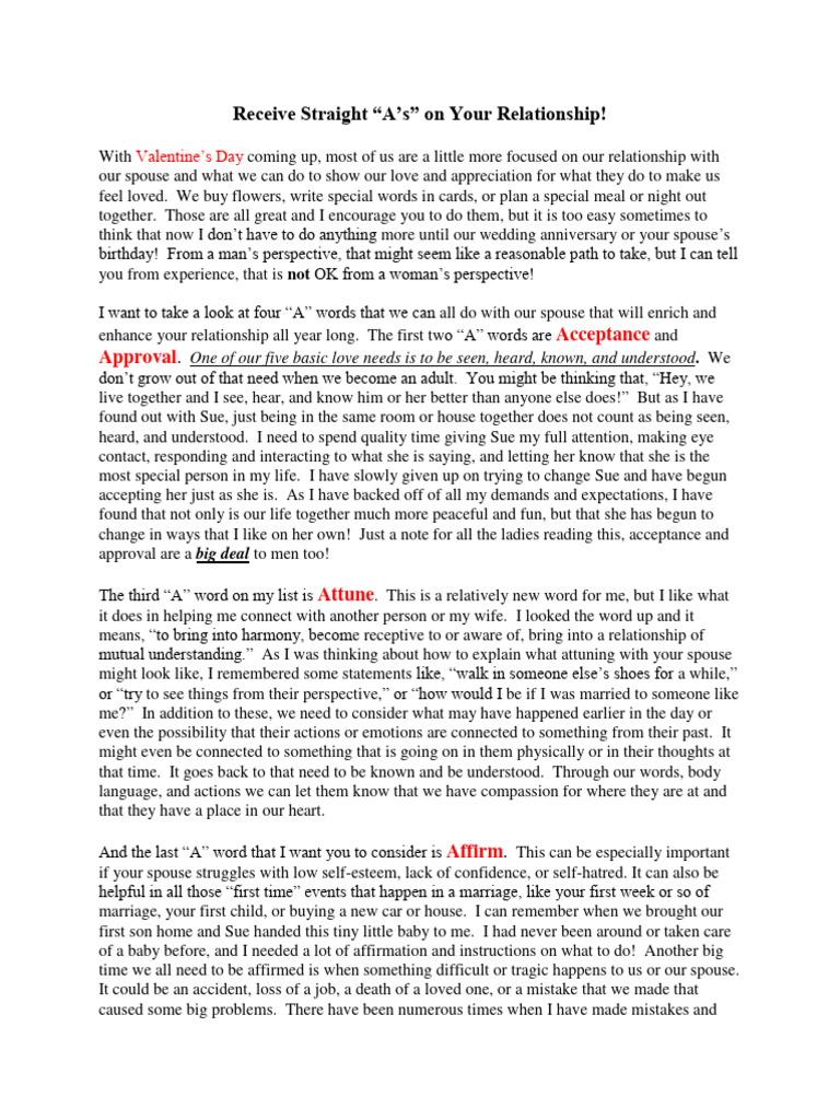Receive Straight 'A's' On Your Relationship! | PDF | Marriage | Love