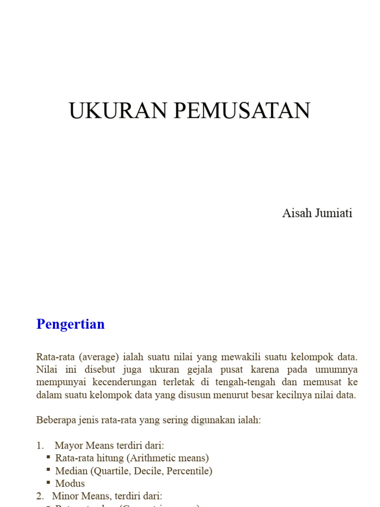 Ukuran Pemusatan: Rata-rata, Median, Modus | PDF