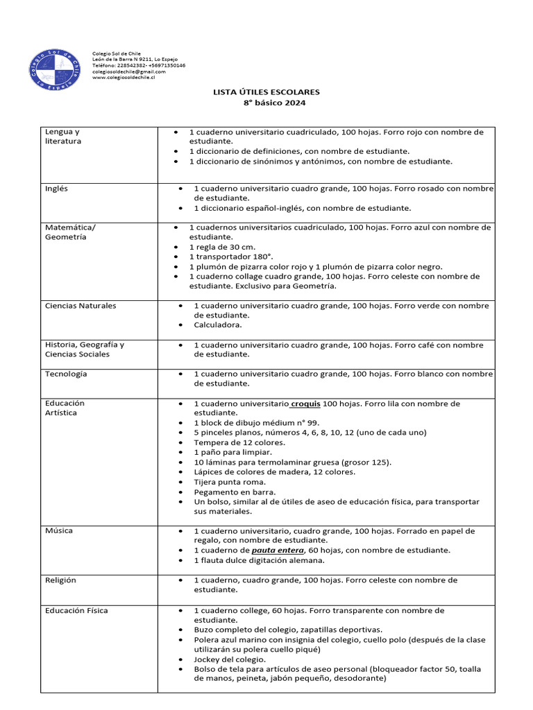 8° Básico 2024 | PDF | Lápiz