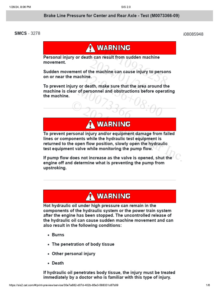 CAT 745 Brake Line Pressure For Center and Rear Axle - Test | PDF ...
