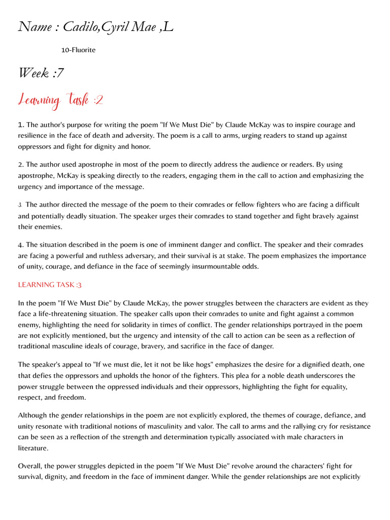 Analysis of "If We Must Die" Poem | PDF | Courage