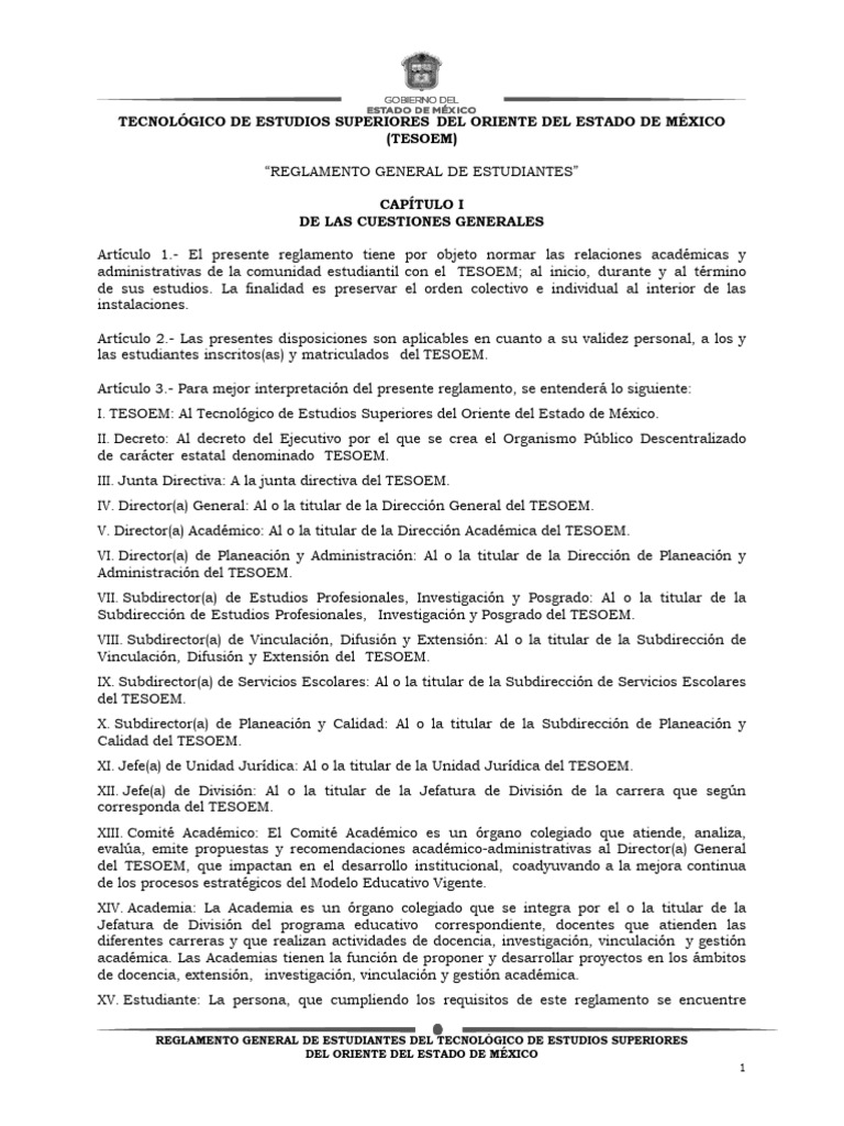 reglamento general tesoem | PDF | Educación más alta | Plan de estudios