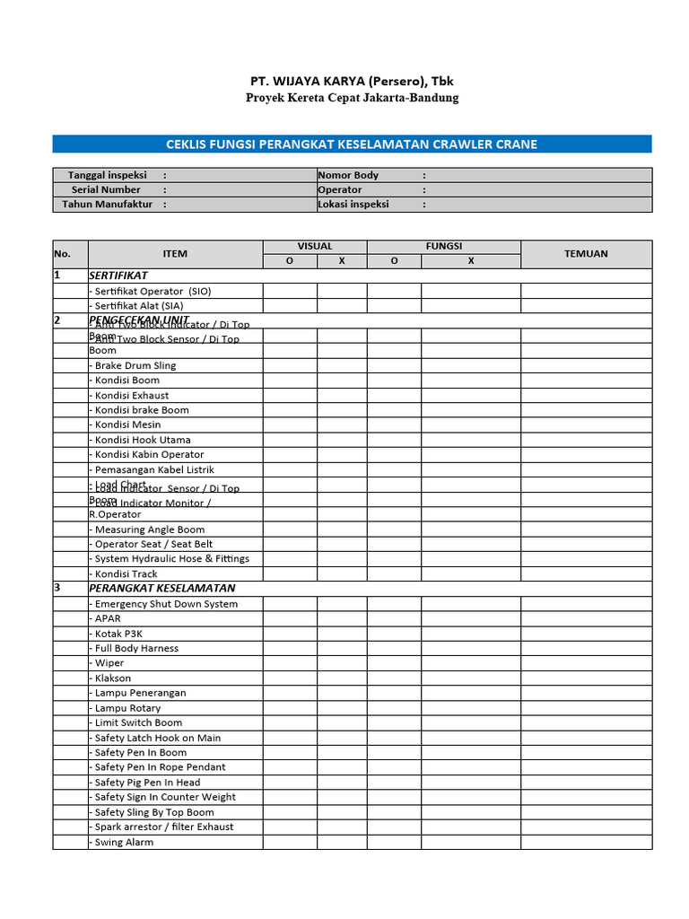 Form Inspeksi Crawler Crane | PDF