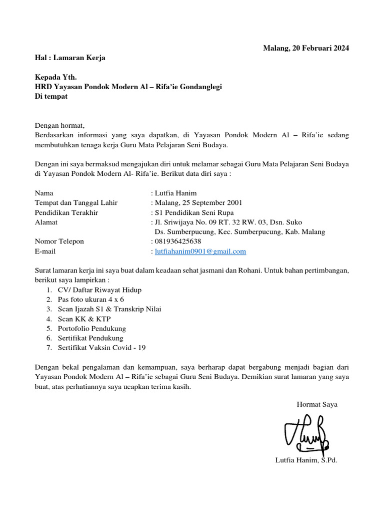CV Lamaran Al Rifa'Ie 1 - Compressed | PDF