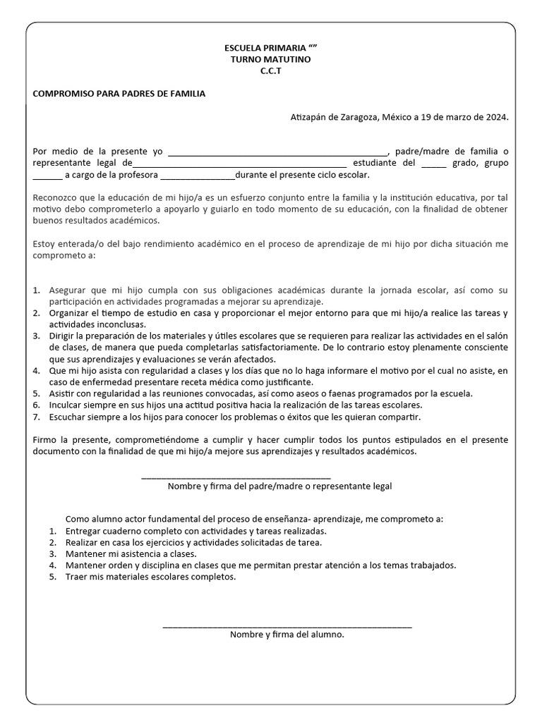 Carta para Padres Alumnos Con Rezago Académico | PDF | Salud y bienestar