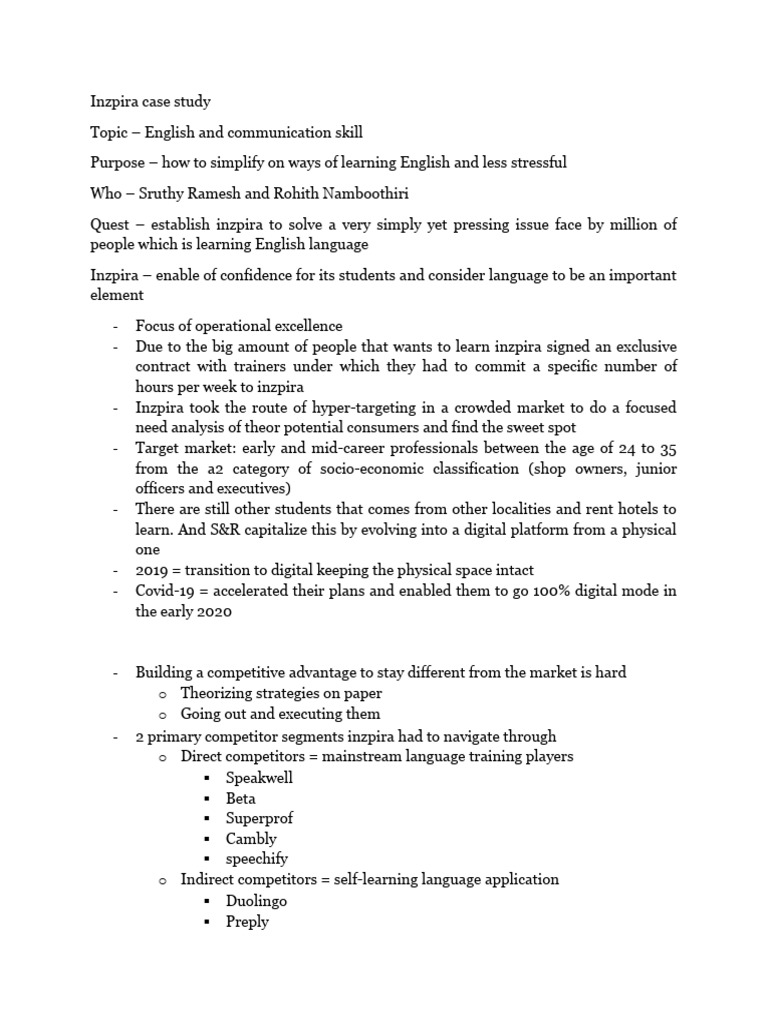 Inzpira Case Study | PDF | Competitive Advantage | Learning