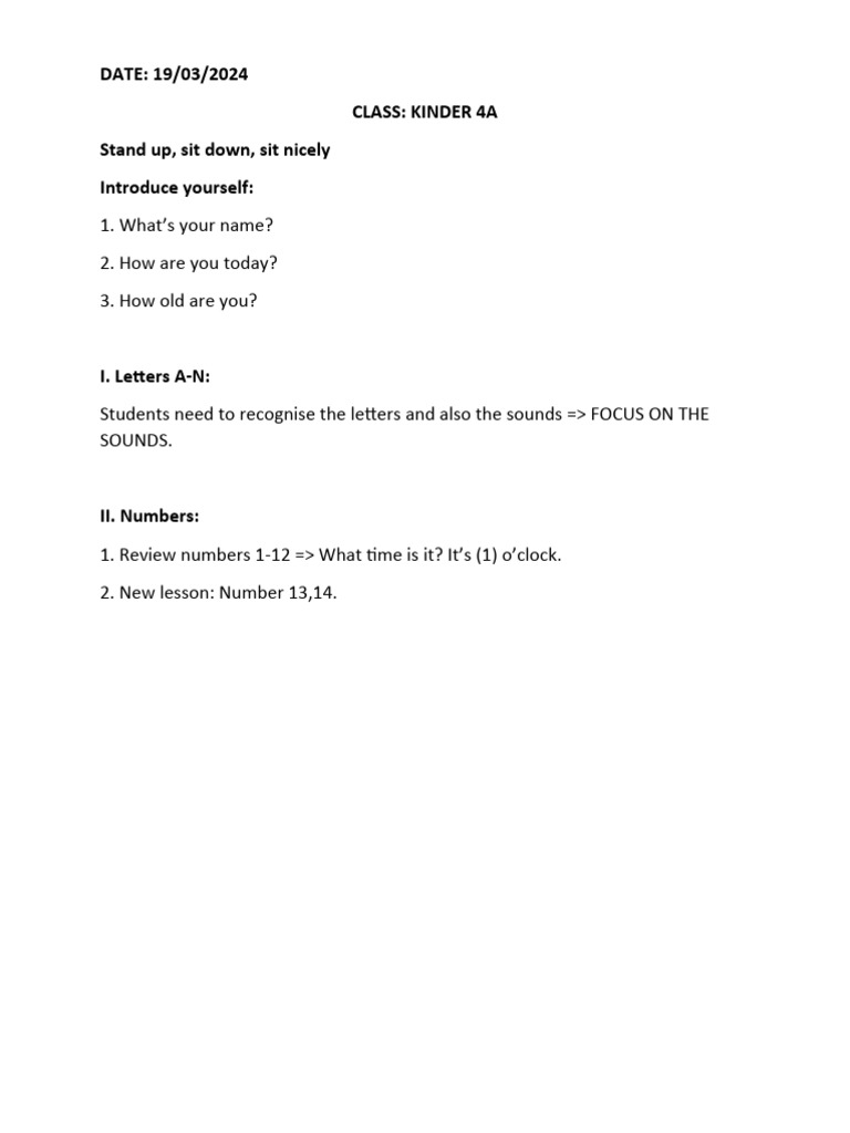 Kinder 4A: Letters A-N & Numbers 1-14 | PDF | Travel