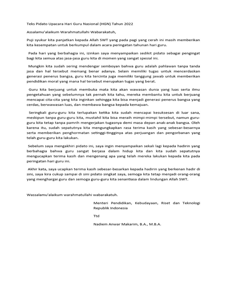 Teks Pidato Upacara Hari Guru Nasional | PDF