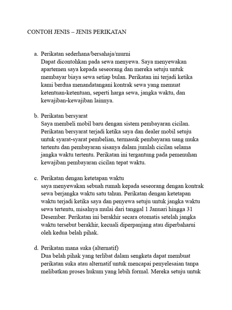 Contoh Jenis Perikatan | PDF