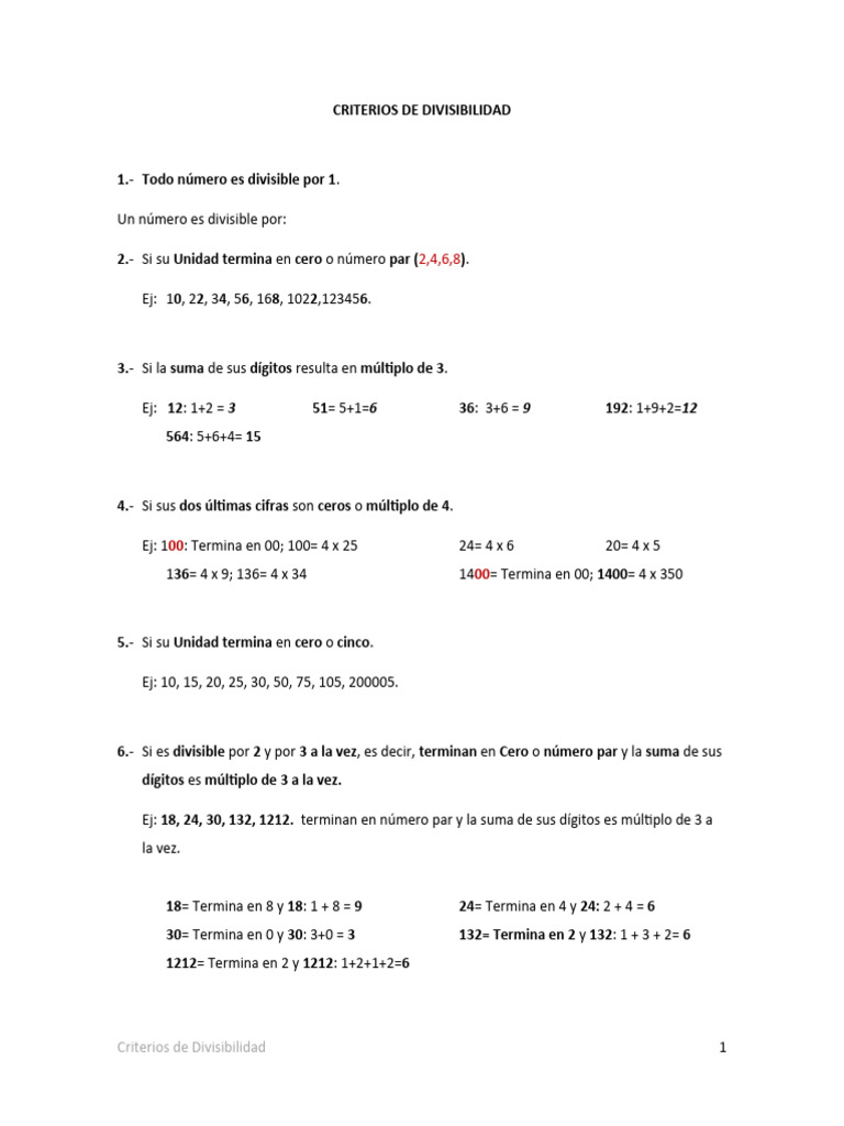 Reglas de Divisibilidad Esenciales | PDF