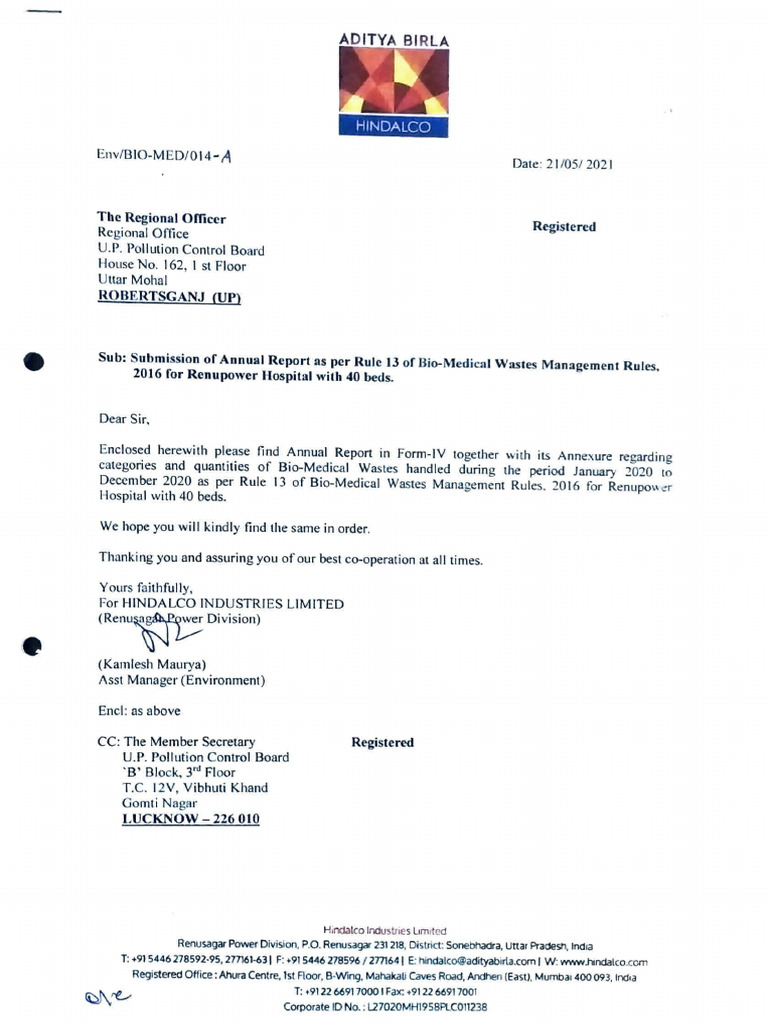 Biomedical Waste Annual Reports Hospital 2020 | PDF