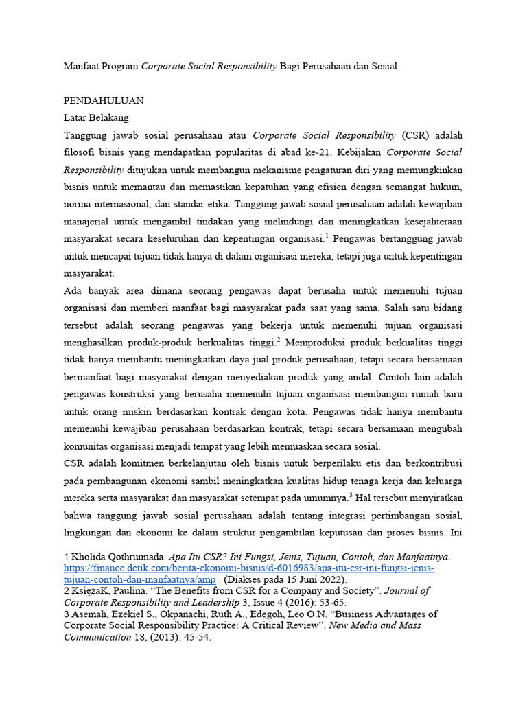 Manfaat Program Corporate Social Responsibility Bagi Perusahaan Dan Sosial | PDF