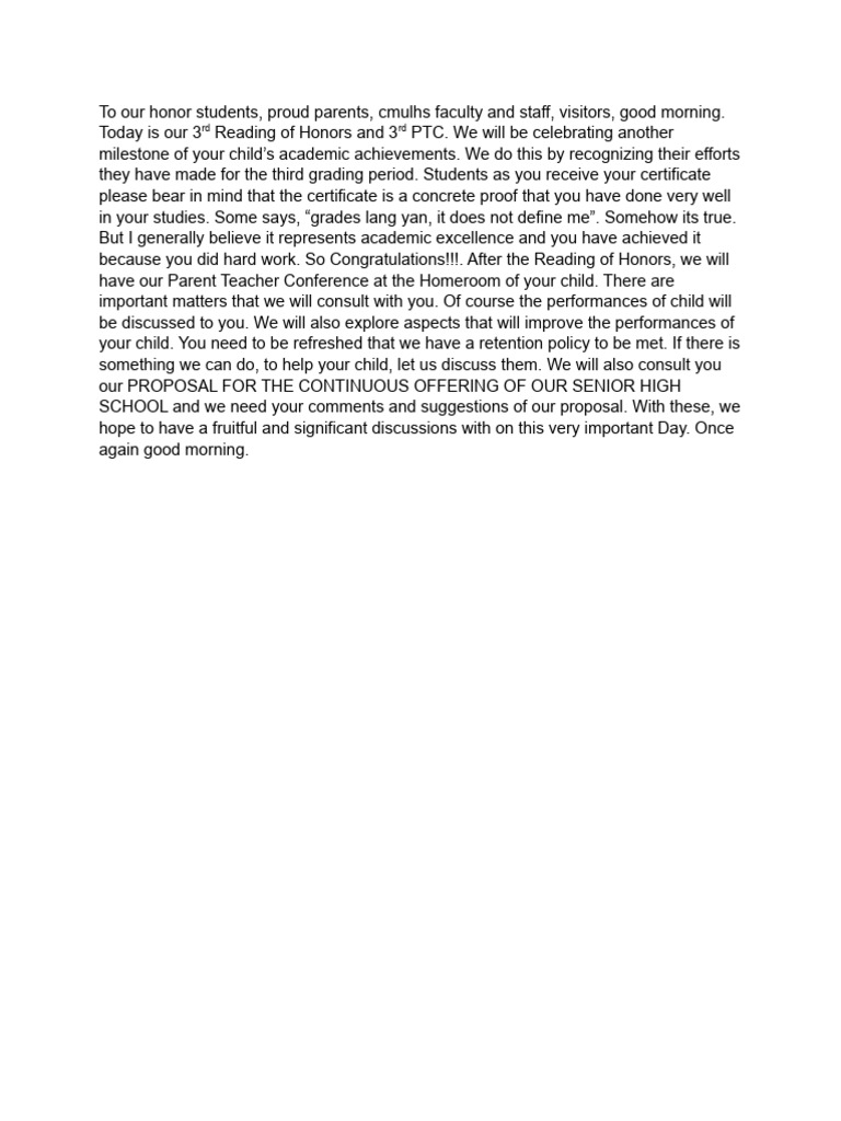 Opening Remarks For Reading of Honors | PDF