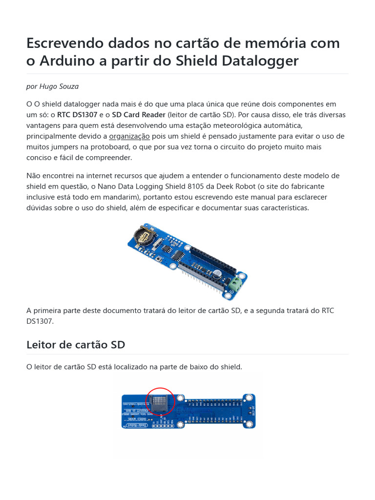 Escrevendo Dados No Cartão de Memória Com o Arduino A Partir Do Shield Datalogger | PDF ...