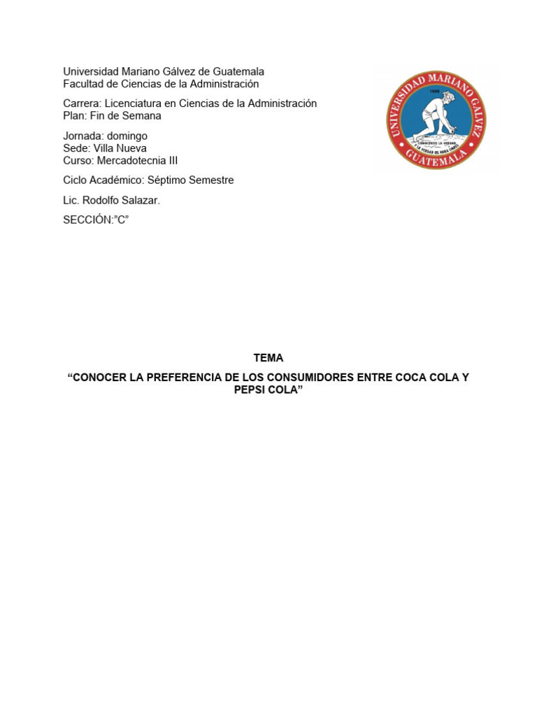 Preferencias: Coca Cola vs. Pepsi | PDF | Reajuste salarial | Pepsi
