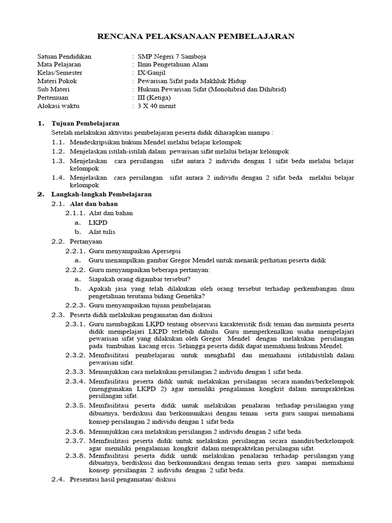 RPP Pewarisan Sifat | PDF | Karier & Perkembangan