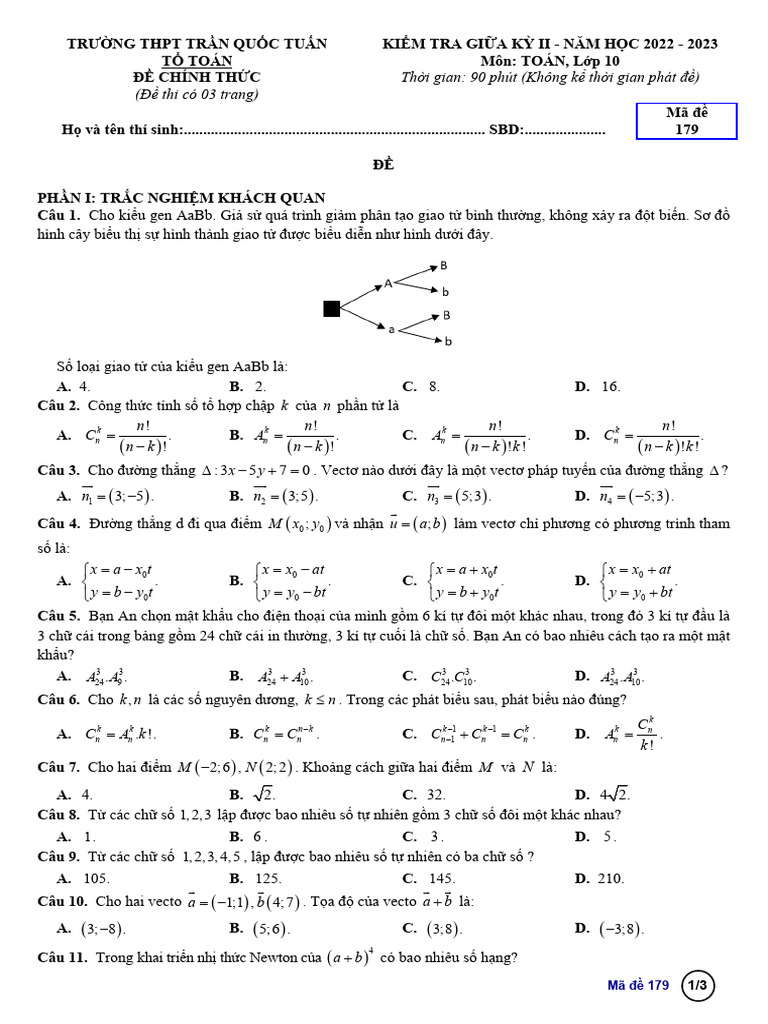 De Giua Ky 2 Toan 10 Nam 2022 2023 Truong THPT Tran Quoc Tuan Kon Tum 1 3 | PDF