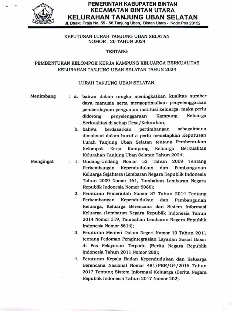 SK Kampung Keluarga Berkualitas_TUS 2024 | PDF