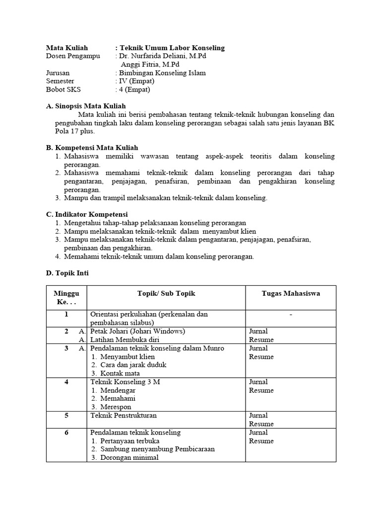 Silabus Teklab 1 | PDF