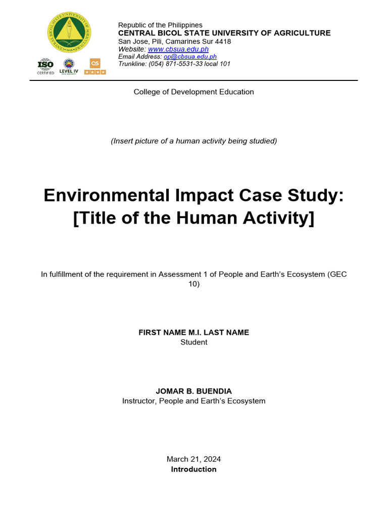 Environmental Impact Case Study Template | PDF | Human Impact On The ...