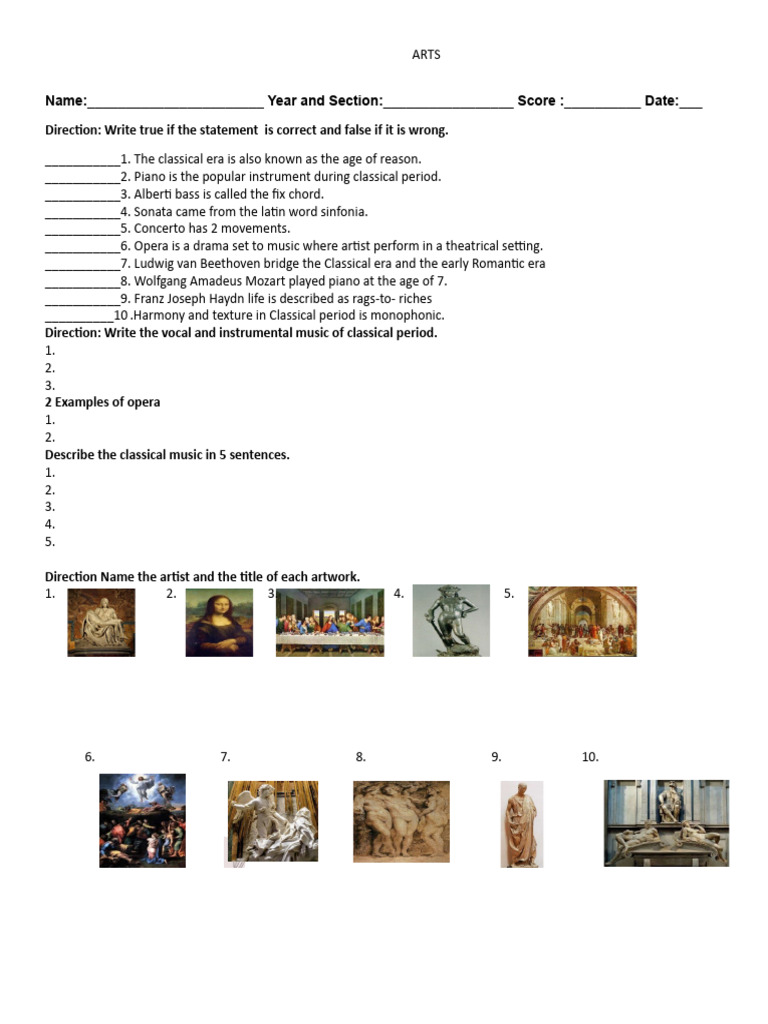 Quiz in Quarter 2 in Arts | PDF | Classical Period (Music) | Musicology