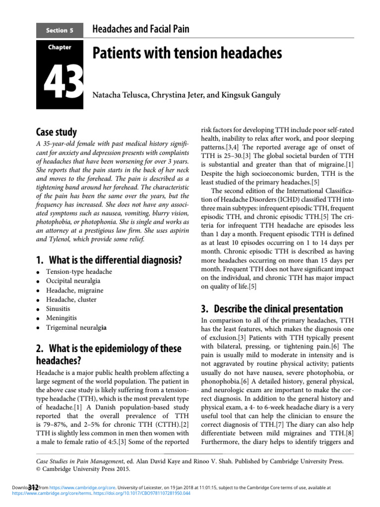 Patients With Tension Headaches | Download Free PDF | Headache | Clinical Medicine