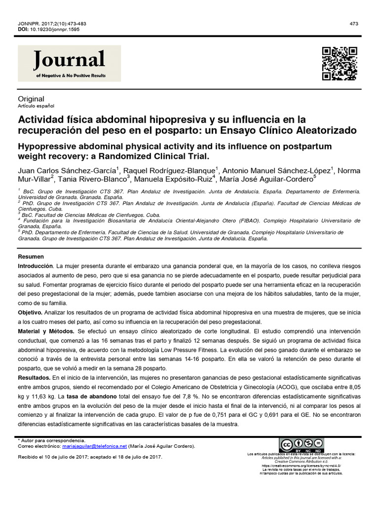 Ejercicio Hipopresivo Journal | PDF | Análisis de variación | Prueba T de Student