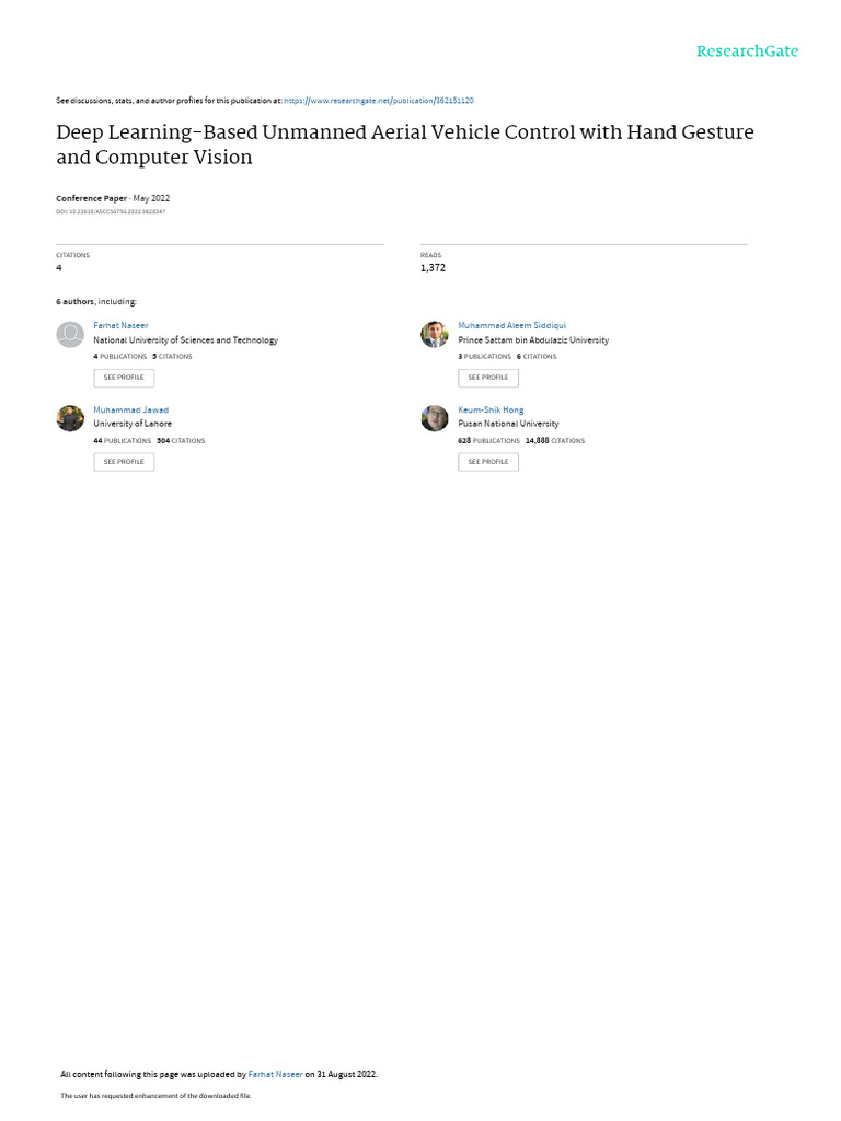 Deep Learning Based Unmanned Aerial Vehicle Control With Hand Gesture And Computer Vision Pdf