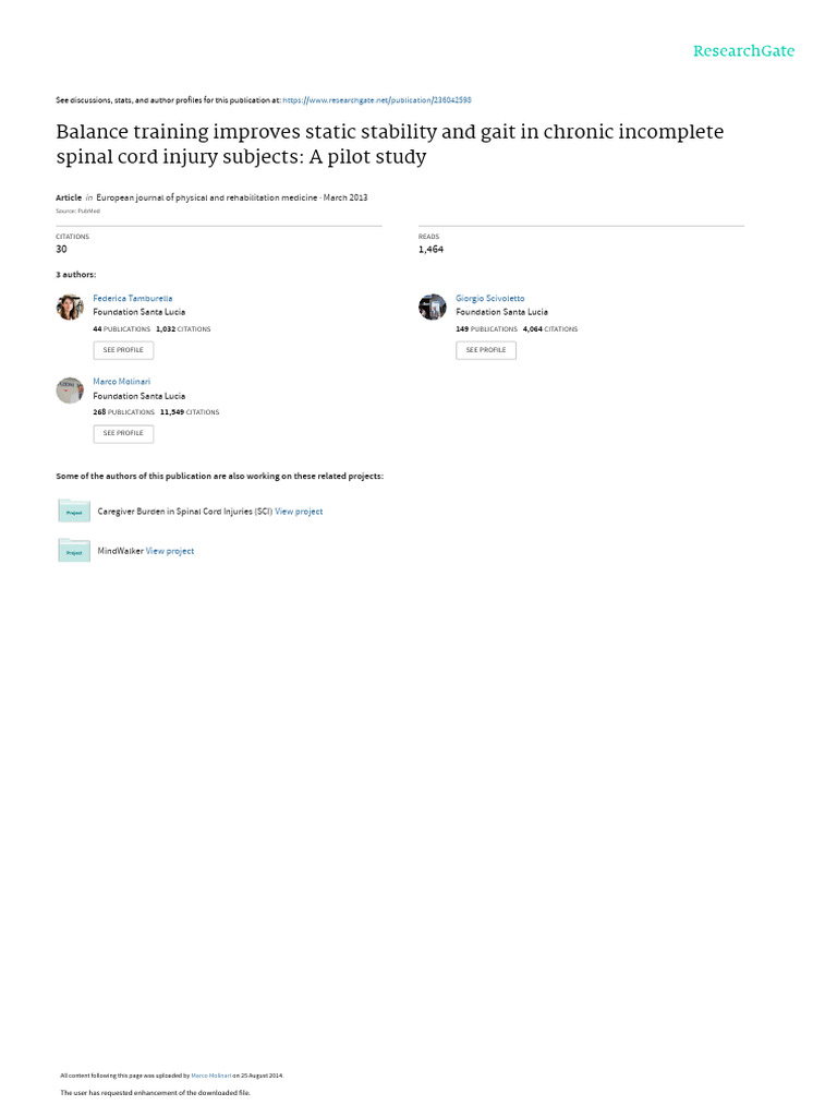 Balance Training Improves Static Stability | PDF | Copyright | Spinal ...