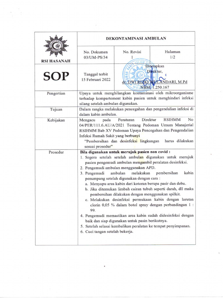 Sop Dekontaminasi Ambulan | PDF