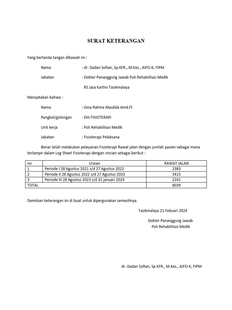 Surat Keterangan Log Sheet Gina2 | PDF