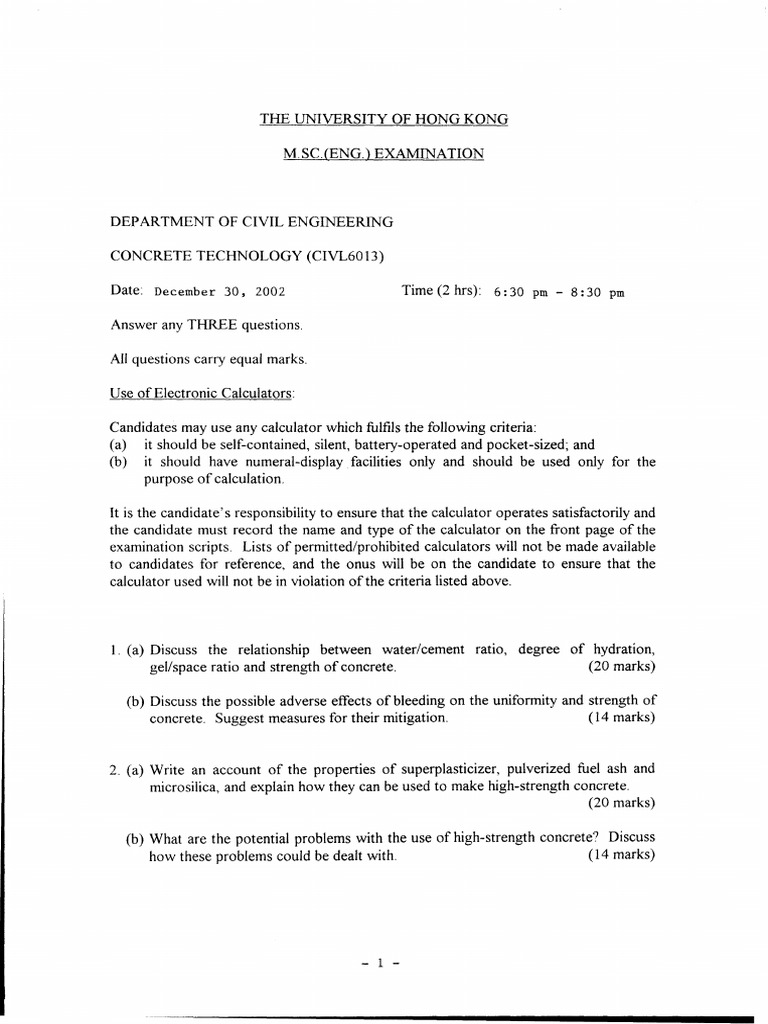 Civl 6013-Final Exam-2002 | PDF | Concrete | Building Materials