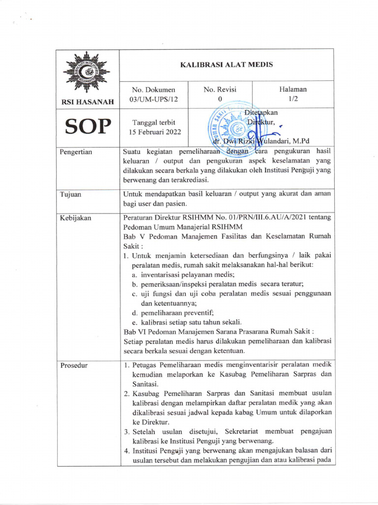 Sop Kalibrasi Alat Medis | PDF