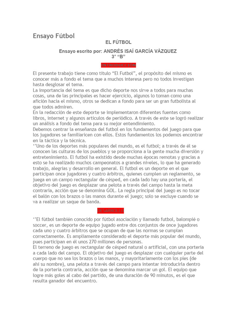 Ensayo Fútbol | PDF | Asociación de Futbol | Defensor (Asociación de ...