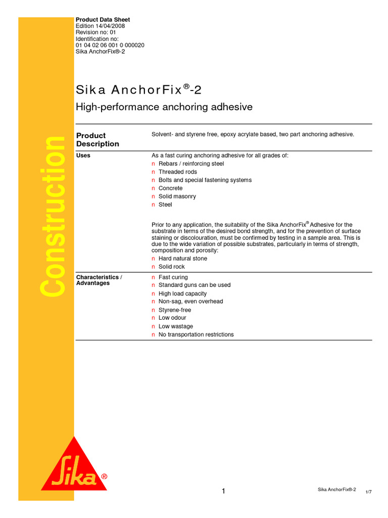 Sika Anchorfix - 2: High-Performance Anchoring Adhesive | Download Free ...