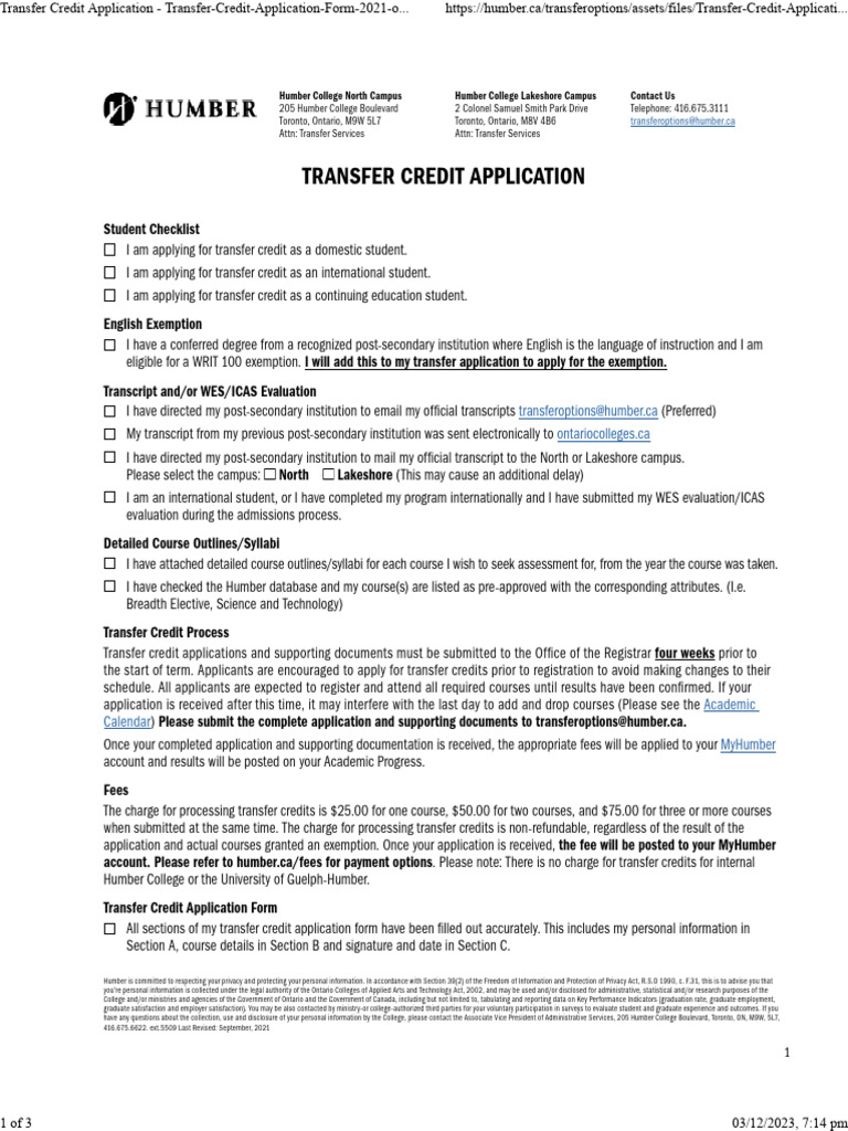 Transfer Credit Application - Transfer-Credit-Application-Form-2021-oct ...