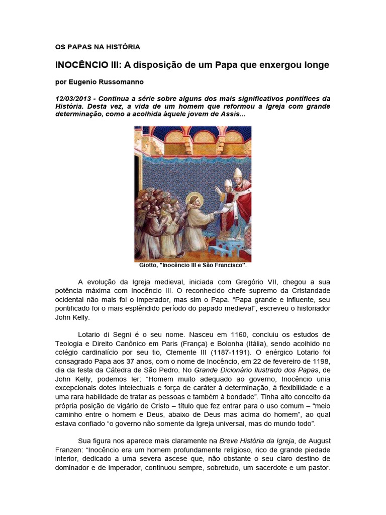 Inocêncio III - Grande Papa, Mesmo Assim Foi Ao Purgatório | PDF | Papa ...
