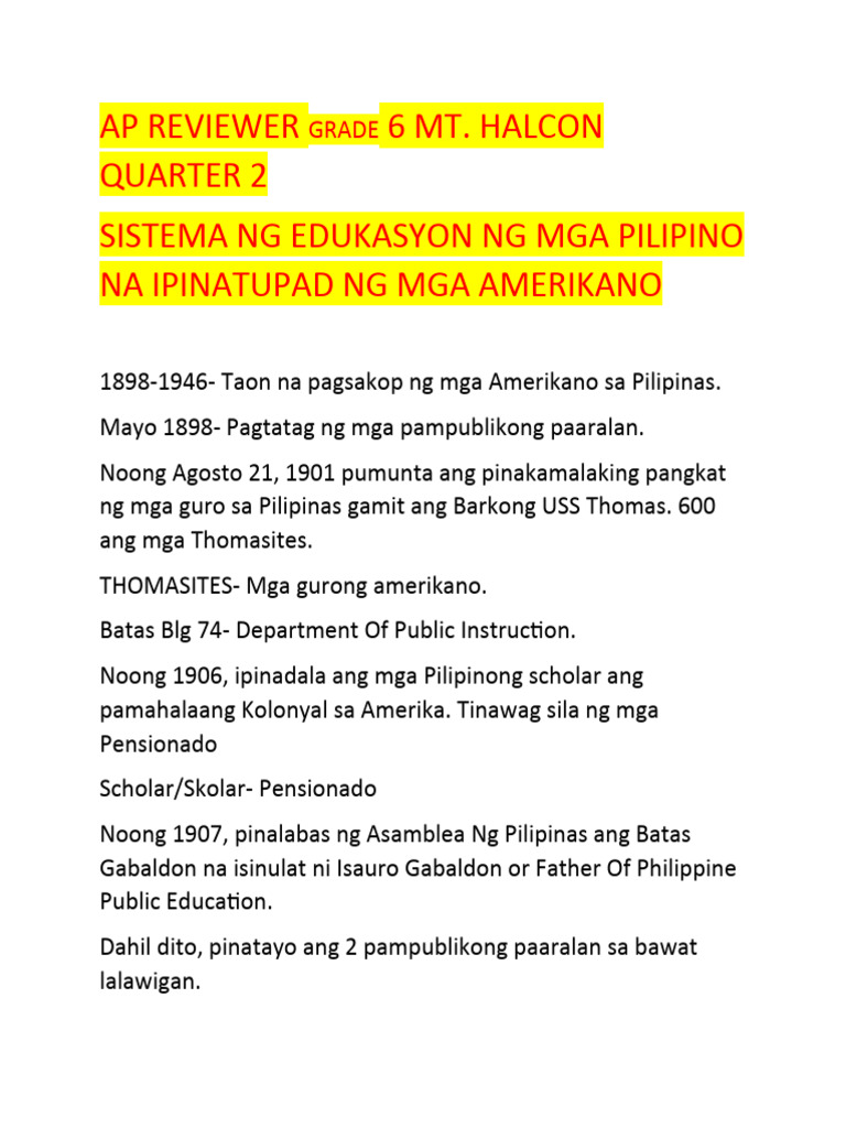 AP Reviewer Grade 6 MT | PDF