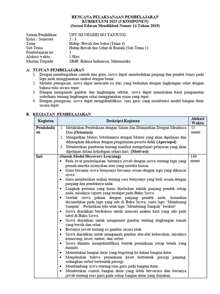 RPP 1 Lembar Kelas 2 Tema 4 | PDF | Karier & Perkembangan