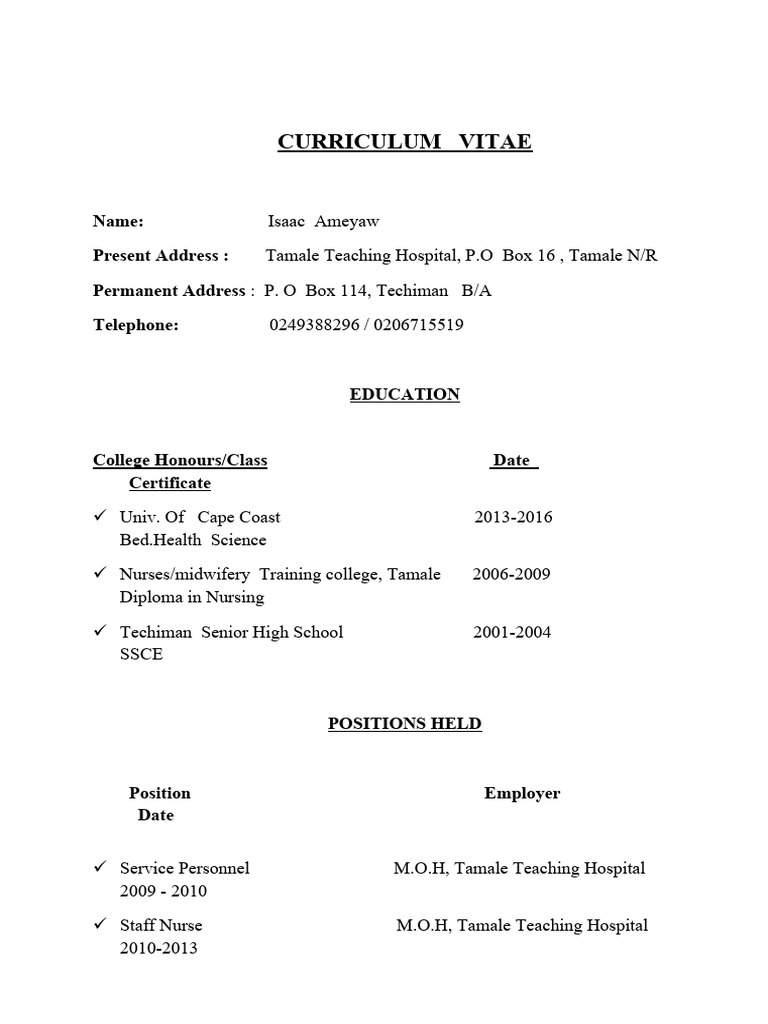 Ameyaw Isaac CV | Download Free PDF | Nursing | Hospital