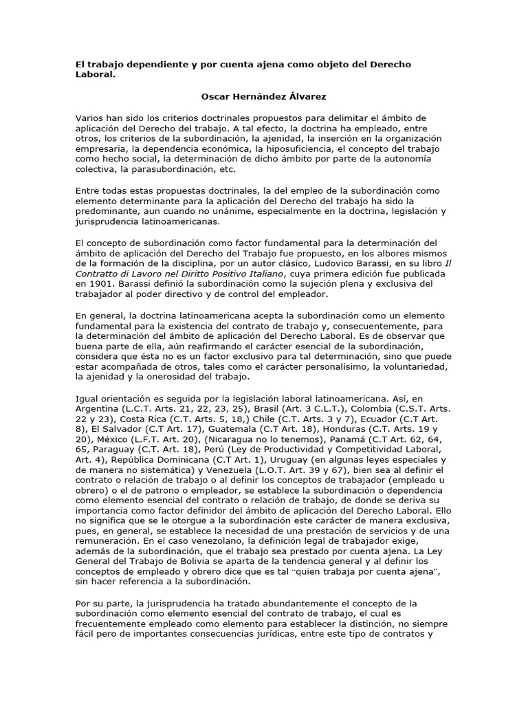 El Trabajo Dependiente y Por Cuenta Ajena Como Objeto Del Derecho ...