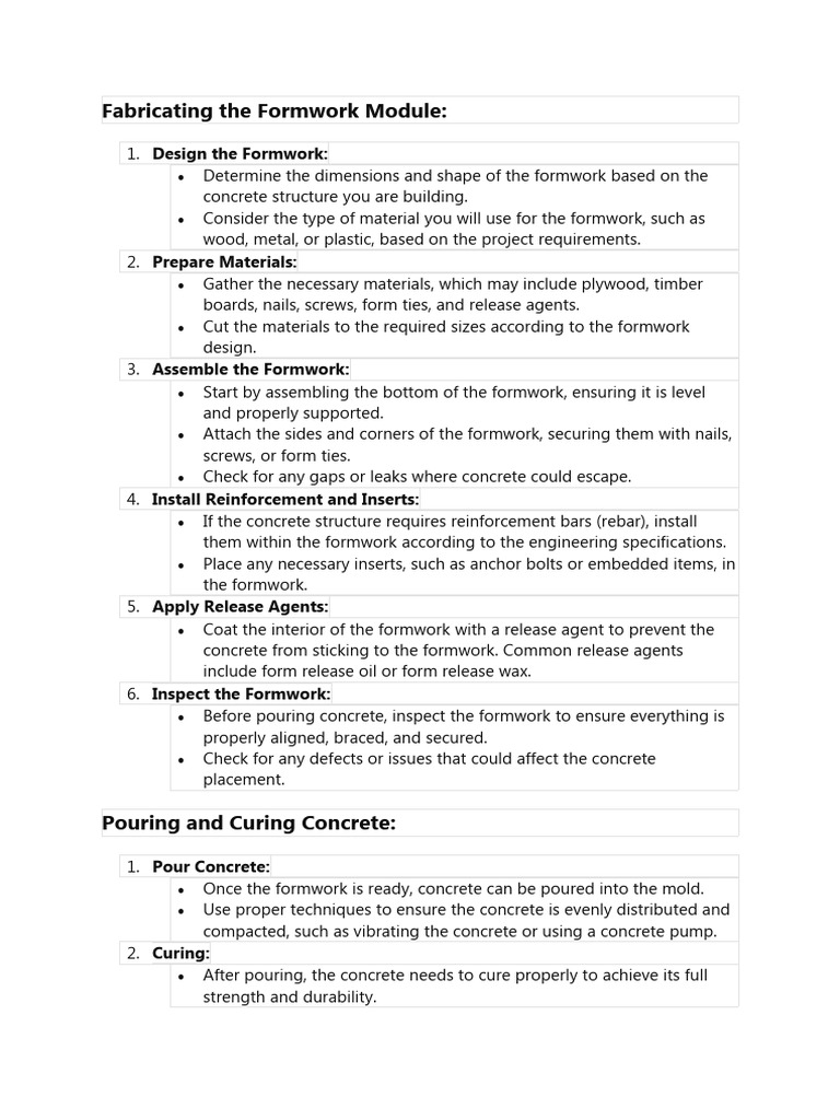 Formwork Module Fabrication Guide | PDF | Concrete | Composite Material