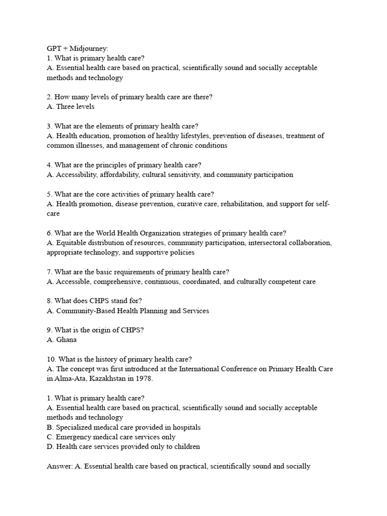 Primary Health Care Questions | PDF | Health Care | Health Equity