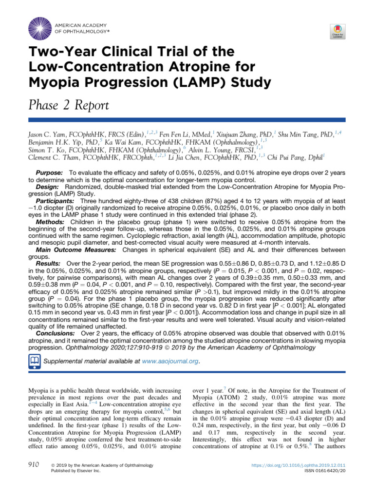 Two Year Clinical Trial of The Low Concentration Atropine For M - 2020 ... Two Year Clinical Trial of The Low Concentration Atropine For M - 2020 ...